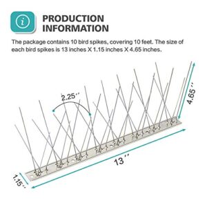 KKY Bird Spikes Stainless Steel Base, Metal Bird Repellent Nail Fence Kit, Can Be Used to Stop Pigeons and Other Small Birds, Covering 10.8 Feet (Without Pushpins) 10 Packs.