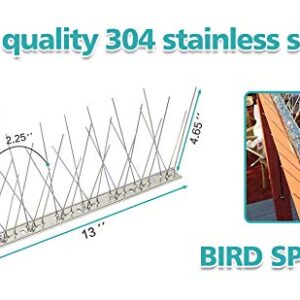 KKY Bird Spikes Stainless Steel Base, Metal Bird Repellent Nail Fence Kit, Can Be Used to Stop Pigeons and Other Small Birds, Covering 10.8 Feet (Without Pushpins) 10 Packs.