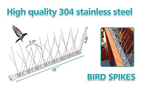 KKY Bird Spikes Stainless Steel Base, Metal Bird Repellent Nail Fence Kit, Can Be Used to Stop Pigeons and Other Small Birds, Covering 10.8 Feet (Without Pushpins) 10 Packs.