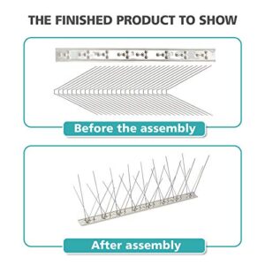 KKY Bird Spikes Stainless Steel Base, Metal Bird Repellent Nail Fence Kit, Can Be Used to Stop Pigeons and Other Small Birds, Covering 10.8 Feet (Without Pushpins) 10 Packs.