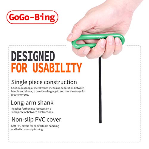 Oerfred GogoBing Cushion Grip Hex t handle torque T-Key allen wrench sets long screwdriver tool - 8 SAE Standard 3/32-1/4 Inch & 8 Metric 2.5-6 MM Sizes & 8 Torx T9-T40, Red&Blue&Green