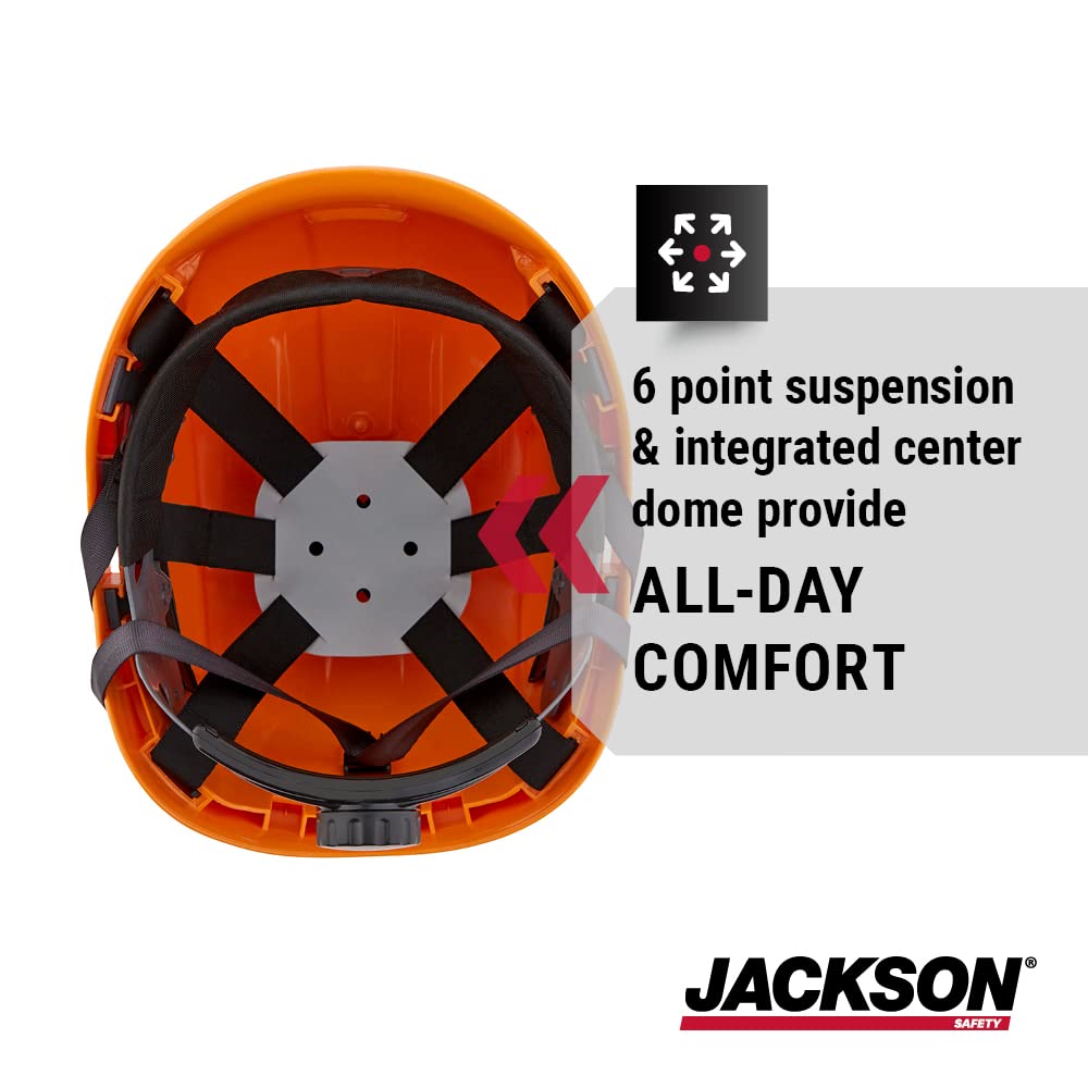 Jackson Safety CH-300 Climbing Industrial Hard Hat, Non-Vented, 6-pt. Suspension, Orange, 20903, Large