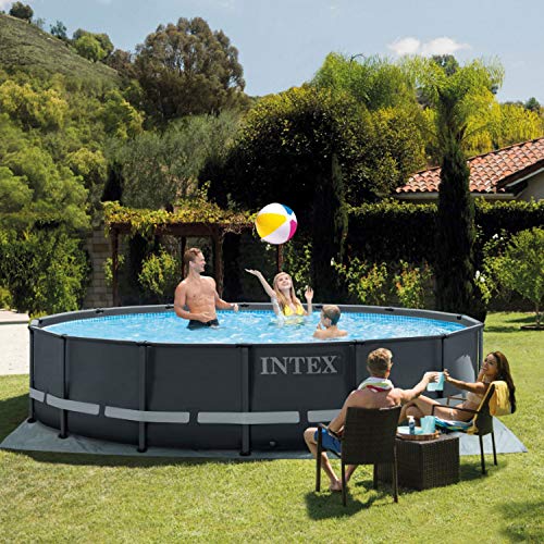 Intex Ultra XTR Frame 14' x 42" Round Above Ground Outdoor Swimming Pool Set with Sand Filter Pump, Ground Cloth, Ladder, and Pool Cover