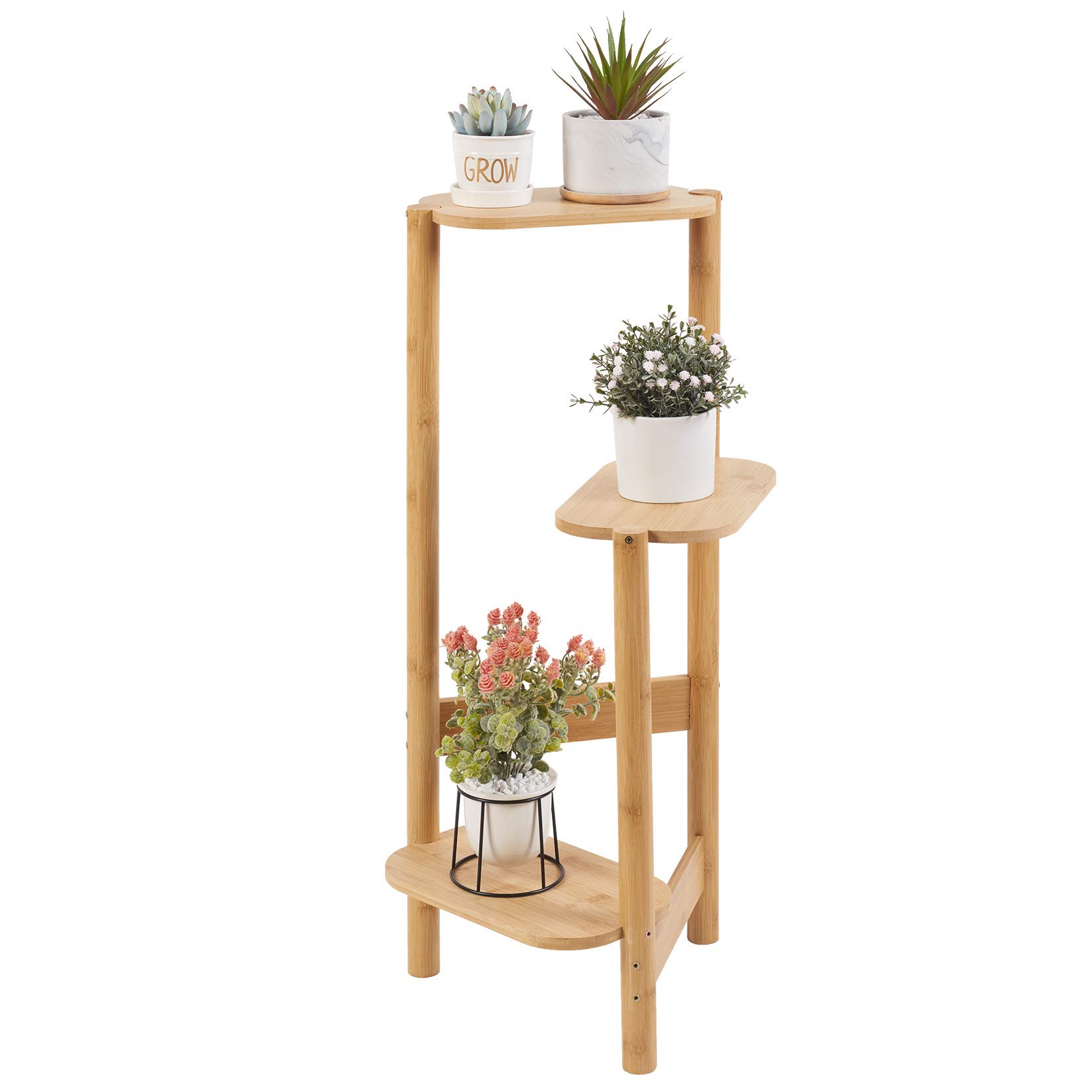 unho 3-Tier Bamboo Plant Stand: Corner Shelf Flower Bonsai Pot Display Holder Side Table for Small Potted Succulent Planters and Decor Indoor Outdoor (Natural)