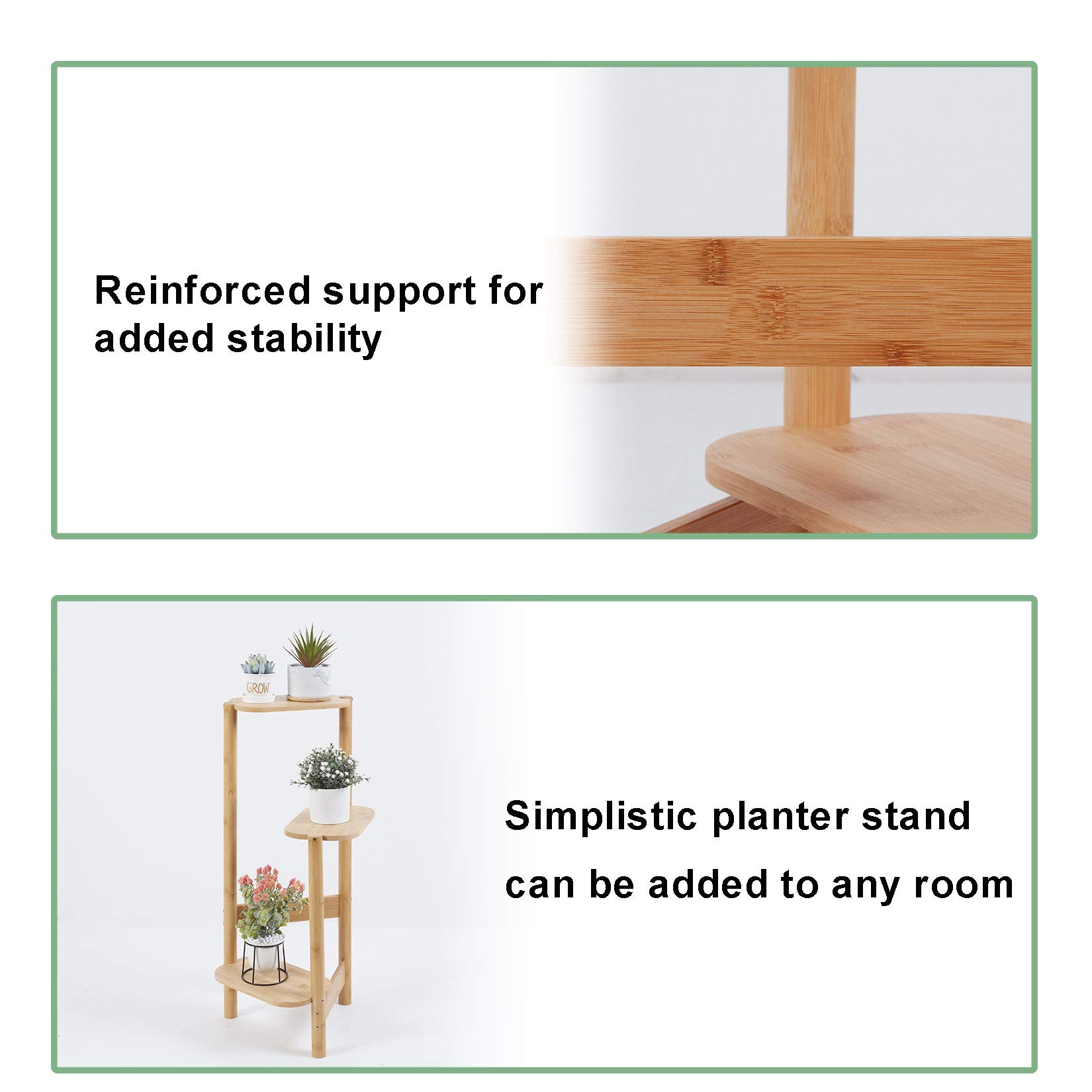 unho 3-Tier Bamboo Plant Stand: Corner Shelf Flower Bonsai Pot Display Holder Side Table for Small Potted Succulent Planters and Decor Indoor Outdoor (Natural)