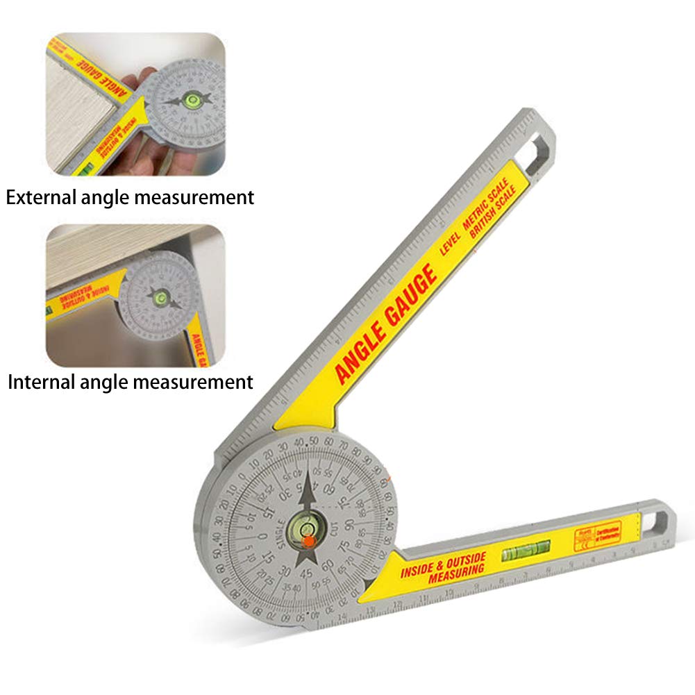 Miter Saw Protractor Angle Ruler, 360 Degree Measure Tool,Angle Finder Gauge with High Accuracy Bubble Level for Carpenters and All Building Trades