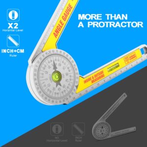 Miter Saw Protractor Angle Ruler, 360 Degree Measure Tool,Angle Finder Gauge with High Accuracy Bubble Level for Carpenters and All Building Trades