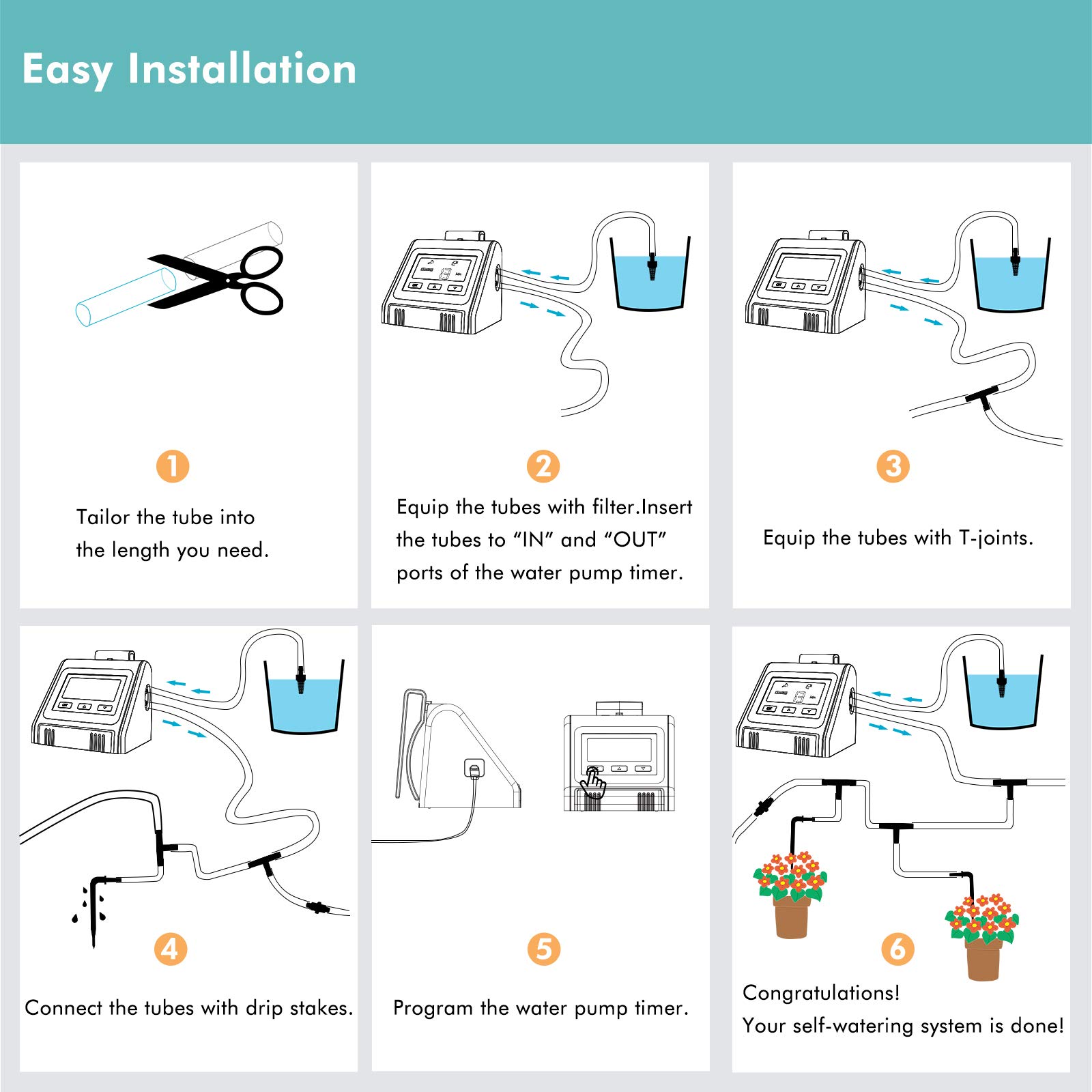 Automatic Watering System for Potted Plants, Micro DIY Self Drip Irrigation Kit with Programmable Water Pump Timer, Large Angled Display, Easy to Read, Ideal for Indoor Greenhouse Plants and Flowers