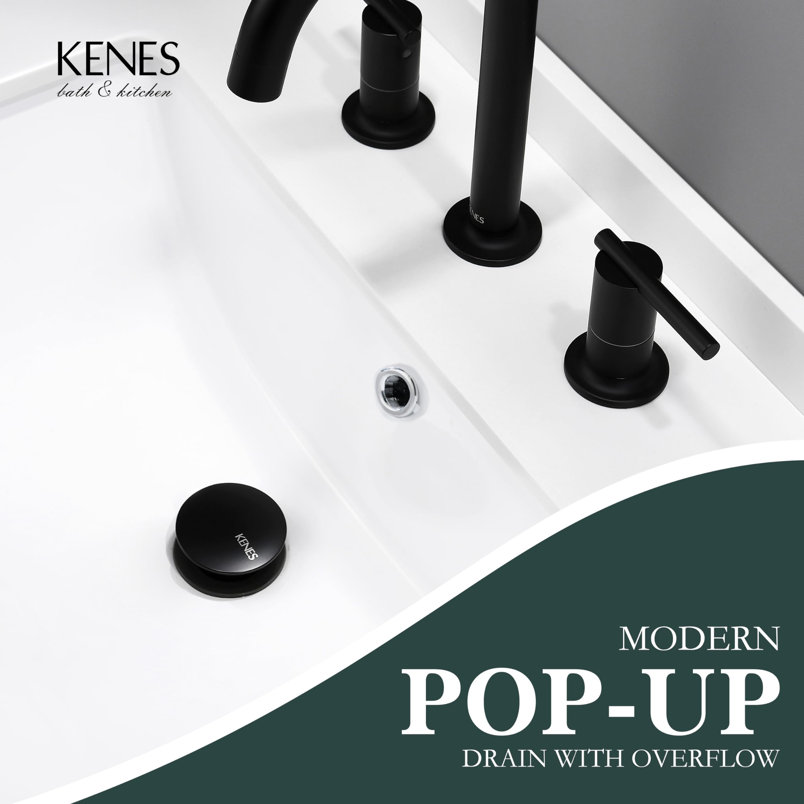 KENES Pop Up Bathroom Sink Drain with Overflow, Matte Black Pop Up Drain Stopper Anti Clog Pop Up Drain Stopper Lavatory Vanity Vessel Sink Drain