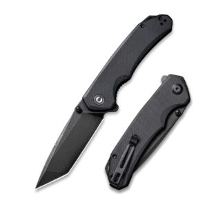 civivi brazen folding pocket knife,3.5-inch tanto d2 plain blade,g-10 outdoor camping hiking knife with thumb studs and flipper opener,unique tool gift for edc men women c2023c (black)