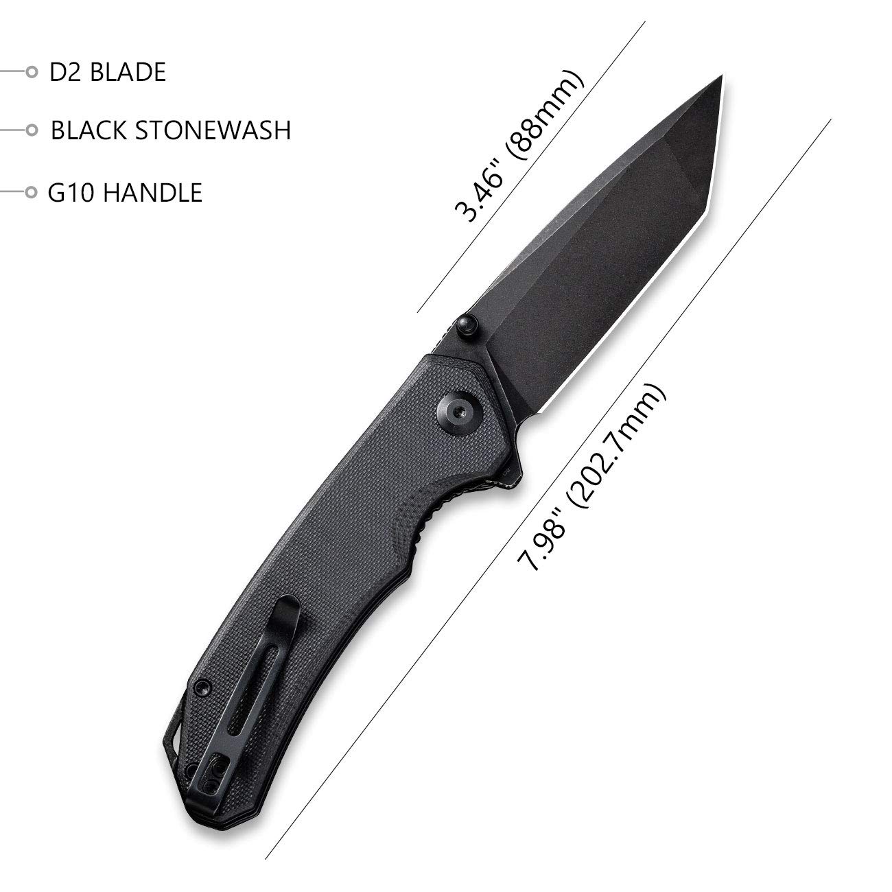 CIVIVI Brazen Folding Pocket Knife,3.5-Inch Tanto D2 Plain Blade,G-10 Outdoor Camping Hiking Knife with Thumb Studs and Flipper opener,Unique Tool Gift for EDC Men Women C2023C (Black)