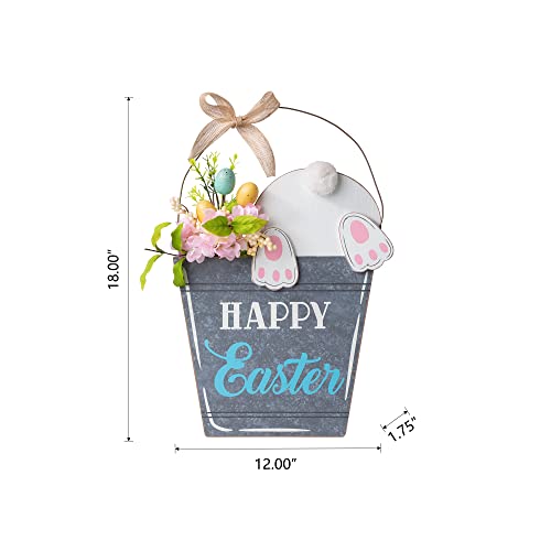 Glitzhome 18 Inch Wooden Easter Bunny Hanging Decoration,"Happy Easter" Rabbit Welcome Sign wood Bunny Eggs Easter Decorations for Door Home Garden Spring Party