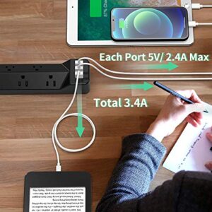 16.5FT Power Strip Surge Protector Flat Plug with USB, SUPERDANNY 7 Wide Spaced Outlets 3 USB Ports Mountable Extension Cord Charging Station, Overload Protection for Home Office Hotel Dorm, Black