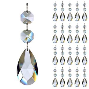 goldenhaitai 20pcs 28mm teardrop chandelier crystals, clear crystal chandelier prisms pendants parts connected glass octagon beads hanging garland decoration