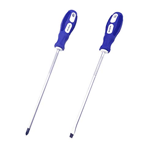 BQKKWIN Slotted and Phillips Screwdriver, 6" Long Cross-head Screwdriver & Flat Blade Screwdriver（PH2-#2）, 2 Packs Magnetic Screwdriver with Rubber Handle (6 inch)