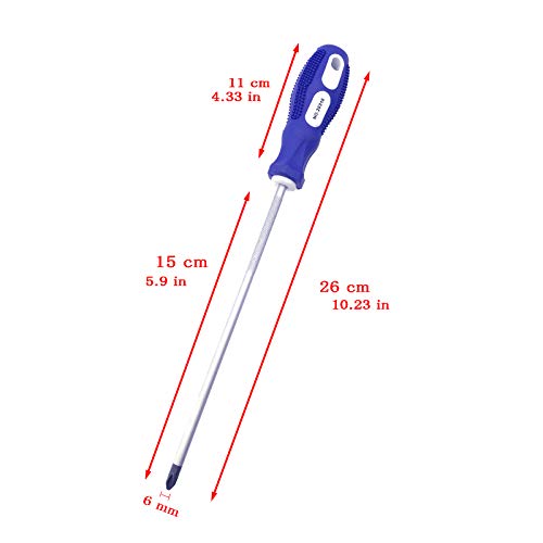 BQKKWIN Slotted and Phillips Screwdriver, 6" Long Cross-head Screwdriver & Flat Blade Screwdriver（PH2-#2）, 2 Packs Magnetic Screwdriver with Rubber Handle (6 inch)