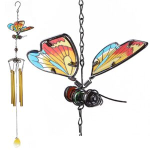 butterfly wind chimes, aveki 27.5''h iron stained glass butterfly wind chimes gifts for mom outdoor/indoor wind chimes for home, garden, window, yard, patio, lawn decoration (yellow)