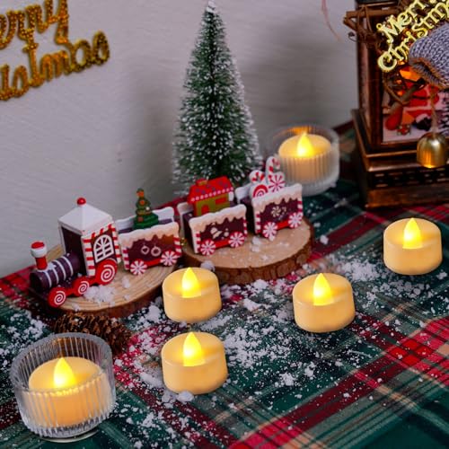 BEICHI Flameless TeaLights Candles with Timer,6 Hours On and 18 Hours Off in 24 Hours Cycle Automatically,Pack of 12 Battery Operated LED Tea Lights Flickering Votive Candles Timer Warm Yellow Light