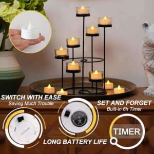 BEICHI Flameless TeaLights Candles with Timer,6 Hours On and 18 Hours Off in 24 Hours Cycle Automatically,Pack of 12 Battery Operated LED Tea Lights Flickering Votive Candles Timer Warm Yellow Light