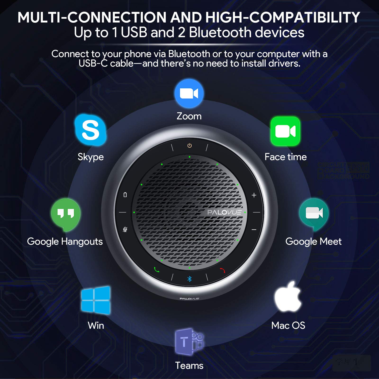 PALOVUE Bluetooth Speakerphone, Touch Control USB Conference Speaker and Microphone with CVC 8.0 Noise Cancelling and 360° Enhance Voice Pickup, 15Hours Calling Time for Home Office