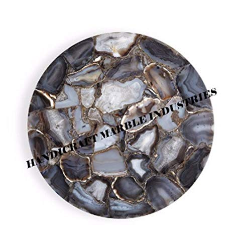 Natural Brown Agate Stone Round 15" x 15" Inch Side & Corner Table Top, Natural Brown Agate Stone Round Coffee & Centre Table Top, White Brown Stone Round Dining Table Top, Agate - Gem Stone Furniture