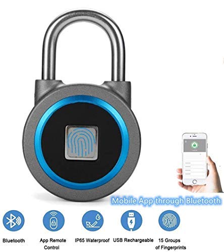 Smart Fingerprint Lock, Bluetooth Padlock, Keyless Biometric Lock, Waterproof, USB Rechargeable, Portable, Gym Locker, Door,Bike Shed, Outdoor