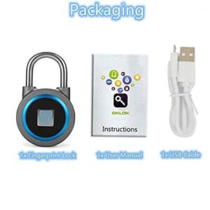 Smart Fingerprint Lock, Bluetooth Padlock, Keyless Biometric Lock, Waterproof, USB Rechargeable, Portable, Gym Locker, Door,Bike Shed, Outdoor