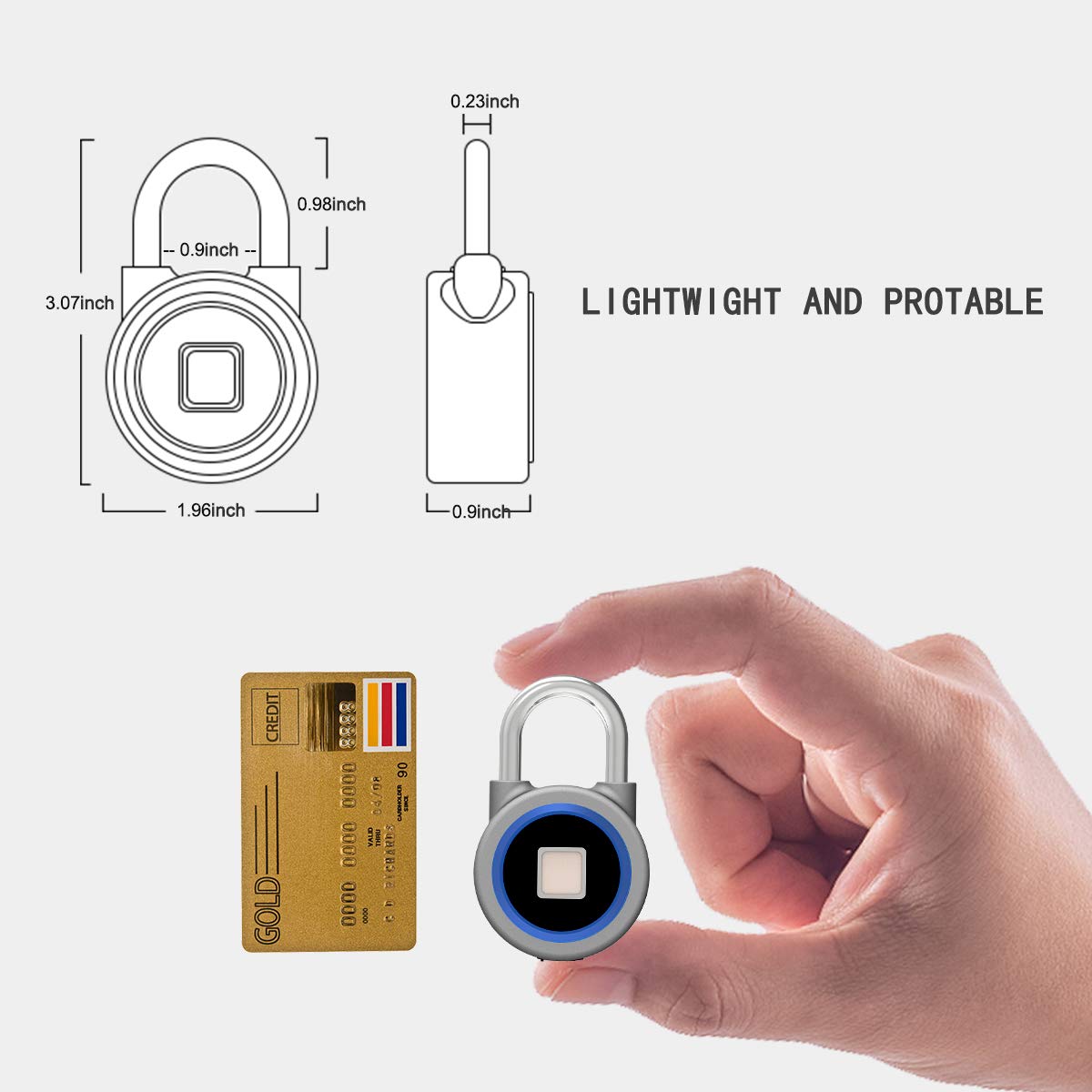 Smart Fingerprint Lock, Bluetooth Padlock, Keyless Biometric Lock, Waterproof, USB Rechargeable, Portable, Gym Locker, Door,Bike Shed, Outdoor