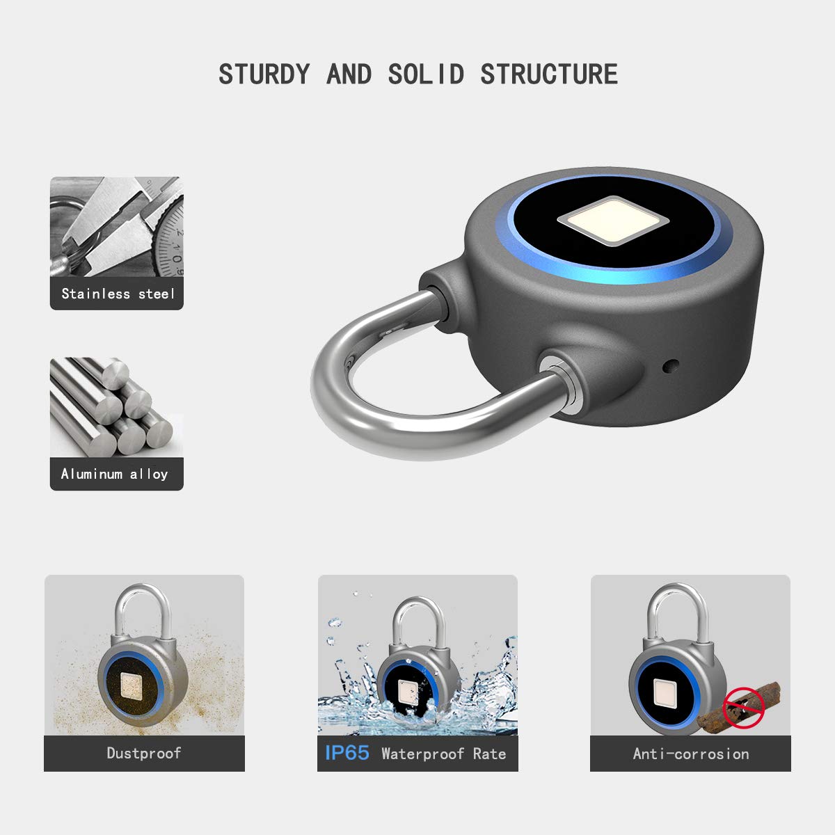 Smart Fingerprint Lock, Bluetooth Padlock, Keyless Biometric Lock, Waterproof, USB Rechargeable, Portable, Gym Locker, Door,Bike Shed, Outdoor