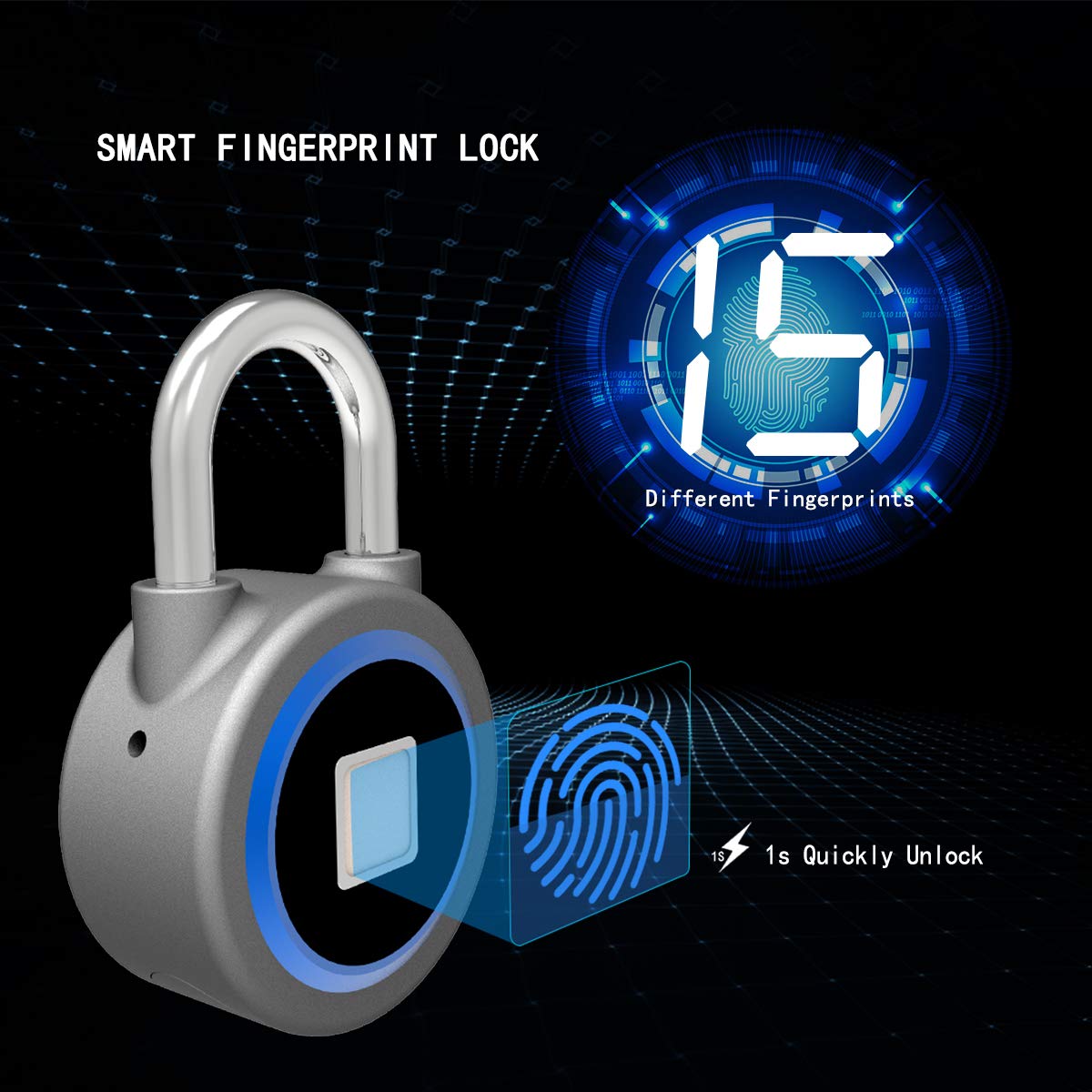 Smart Fingerprint Lock, Bluetooth Padlock, Keyless Biometric Lock, Waterproof, USB Rechargeable, Portable, Gym Locker, Door,Bike Shed, Outdoor