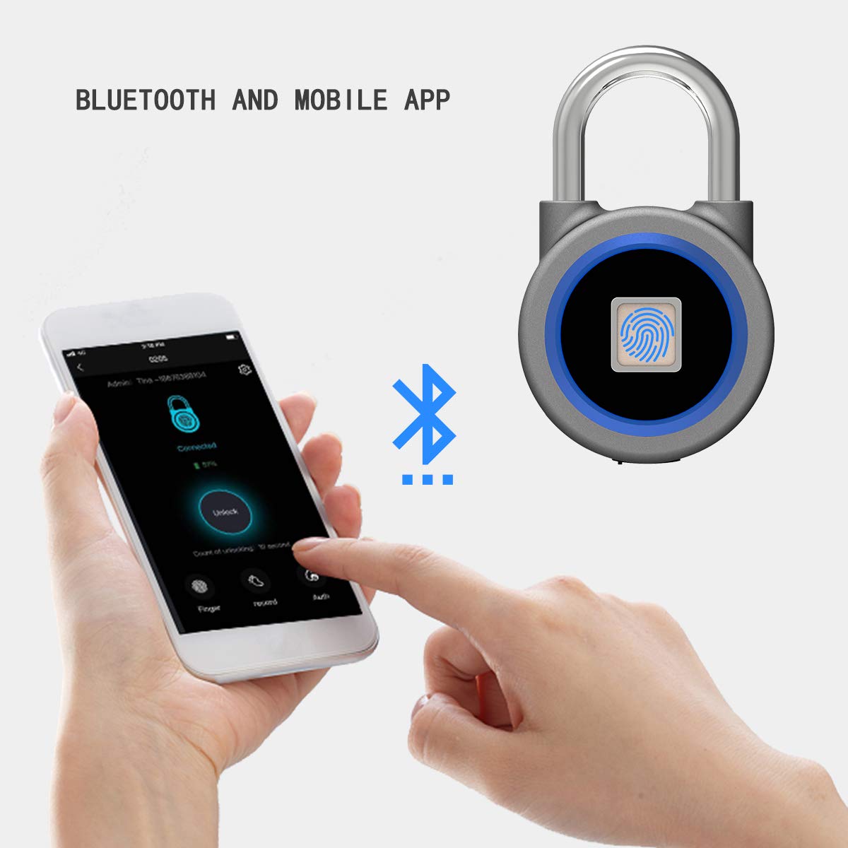 Smart Fingerprint Lock, Bluetooth Padlock, Keyless Biometric Lock, Waterproof, USB Rechargeable, Portable, Gym Locker, Door,Bike Shed, Outdoor