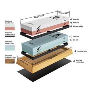 Knife Sharpening Stone Kit, KERYE Professional Japanese Whetstone Sharpener Stone Set, Premium 4 Side Grit 400/1000 3000/8000 Water Stone, Flattening Stone, Angle Guide, Leather Strop, Anti Cut Gloves