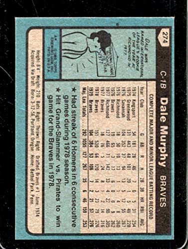 1980 TOPPS #274 DALE MURPHY NM BRAVES NICELY CENTERED