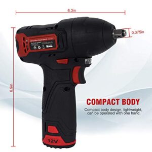 PULITUO 3/8” Cordless Impact Wrench, 12V Electric Impact Gun Max Torque 120 N.m, Power Impact Wrench with 2 Pcs 2000mAh Li-ion Battery & 1-Hour Fast Charger