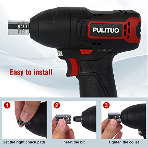 PULITUO 3/8” Cordless Impact Wrench, 12V Electric Impact Gun Max Torque 120 N.m, Power Impact Wrench with 2 Pcs 2000mAh Li-ion Battery & 1-Hour Fast Charger