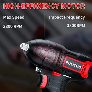 PULITUO 3/8” Cordless Impact Wrench, 12V Electric Impact Gun Max Torque 120 N.m, Power Impact Wrench with 2 Pcs 2000mAh Li-ion Battery & 1-Hour Fast Charger