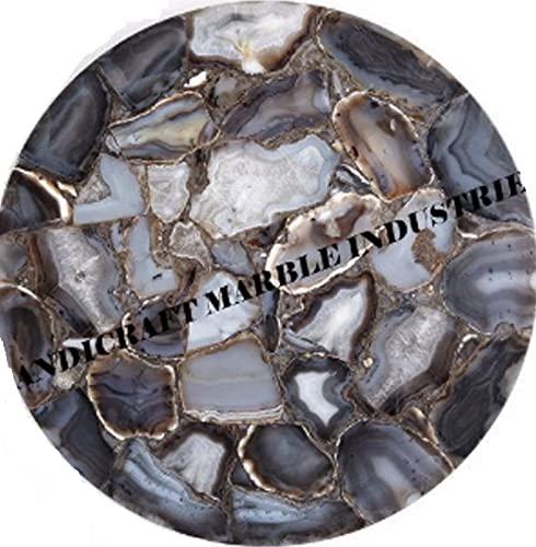 Grey Agate Stone Round 18" x 18" Inch Side Table Top, Corner Table Top Grey Agate, Natural Grey Agate Stone, Agate Side Table Round Table, Grey Agate Geode Table, Piece Of Conversation