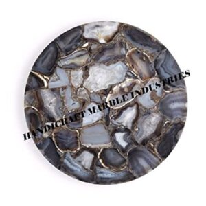 Grey Agate Stone Round 18" x 18" Inch Side Table Top, Corner Table Top Grey Agate, Natural Grey Agate Stone, Agate Side Table Round Table, Grey Agate Geode Table, Piece Of Conversation