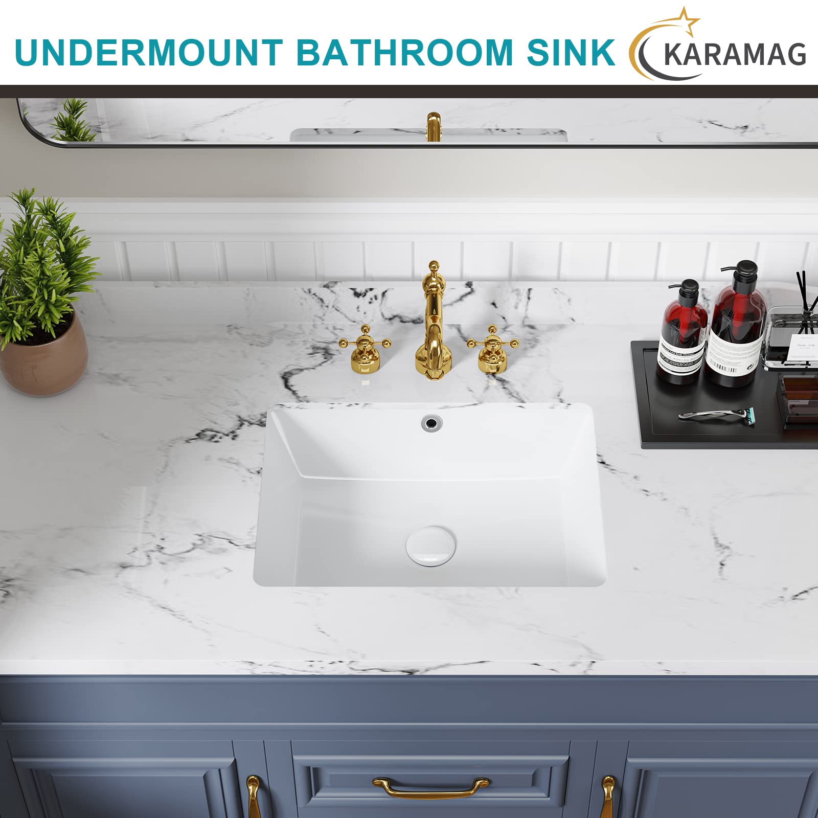 18 Inch Undermount Bathroom Sink Small Rectangle Undermount Sink White Ceramic Under Counter Bathroom Sink with Overflow (18.3"x13.8")