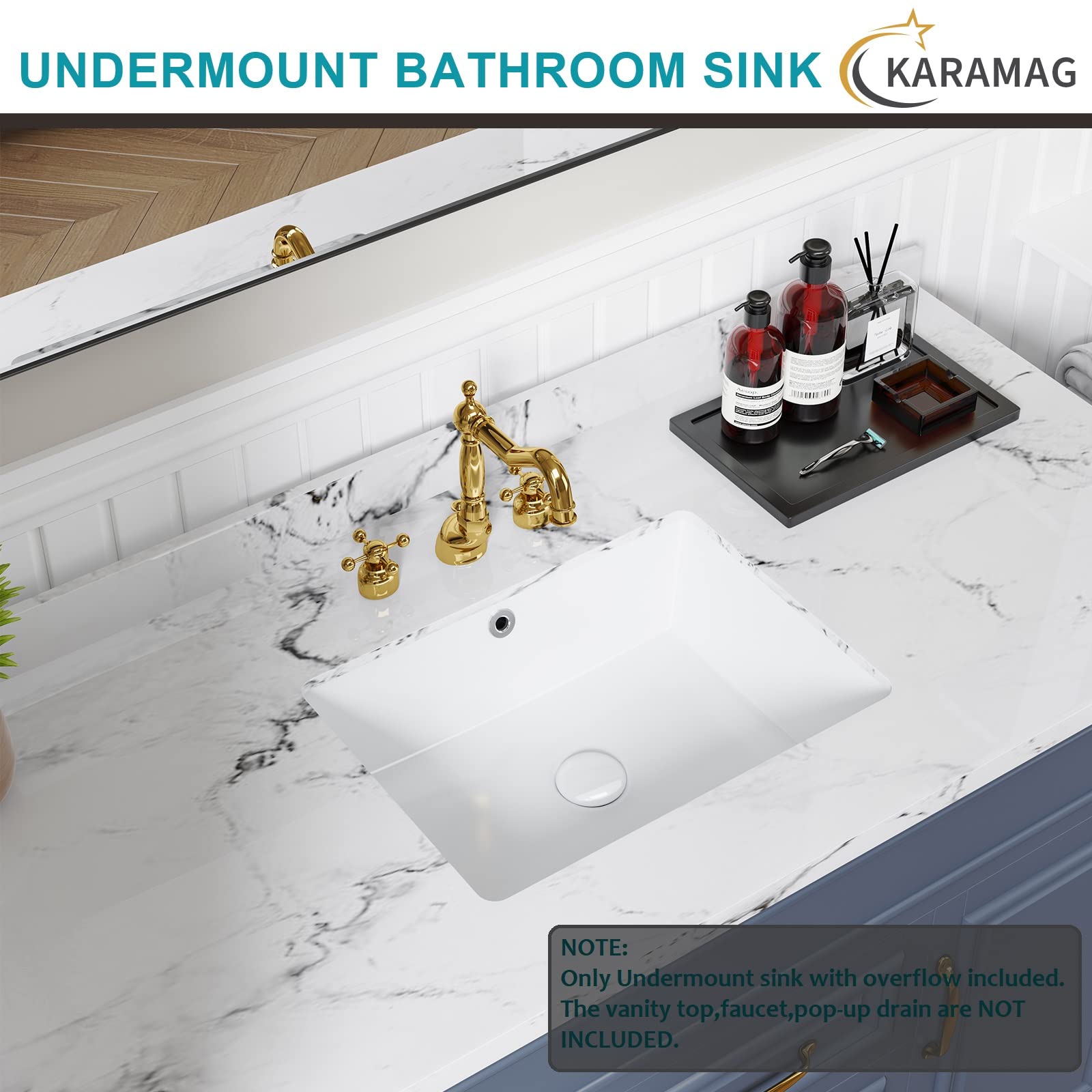 18 Inch Undermount Bathroom Sink Small Rectangle Undermount Sink White Ceramic Under Counter Bathroom Sink with Overflow (18.3"x13.8")