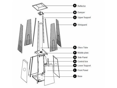 Golden Flame Universal Heat Shield Reflector for 4-Sided Glass Tube Heater