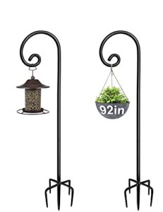 artigarden outdoor shepherd hooks 92 inch tall for bird feeder (2 packs), adjustable metal garden poles for hanging plants solar light lantern, bright black