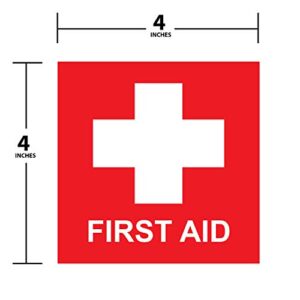 First Aid Sticker, First Aid Decal, Emergency 4 x 4 Inches, First Aid Sticker for Box, Emergency First Aid Kit Signs Stickers, Water Resistance, First Aid Sign, Indoor & Outdoor (4-PK)