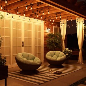 LUKASUMI 48Ft LED Outdoor String Lights with Dimmer, 15+(1) Edison Bulbs Waterproof Patio String Lights with 4 Brightness Modes Remote Control (Included), Porch Backyard Bistro Decoration