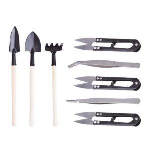 happyyami 8pcs set indoor gardening tools gardening kit bonsai tool kit gardening weeding sickle garden hand tools succulent tweezers miniature tools small tool kit scissors lightweight