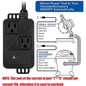 Automatic Vacuum Switch for Power Tools, Dust Control Autoswitch with Unique Current Sensing Technology to Delay Vacuum On, Prevent Circuit Overload and Eliminating Circuit Breaker Tripping