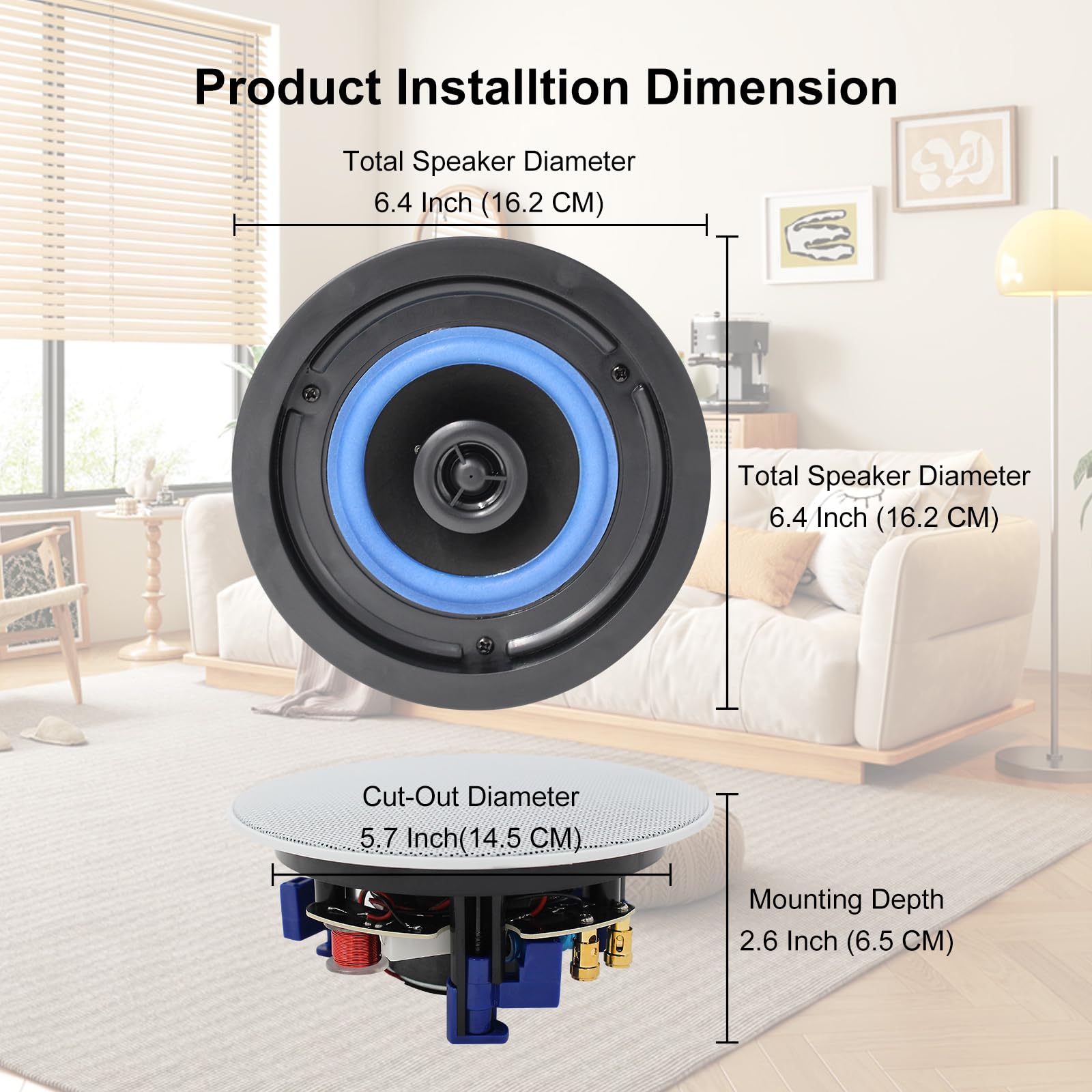 Herdio 4 Inch 320 Watts 2-Way Bluetooth Ceiling Speakers Package Perfect for Home Theater System, Living Room,Office,Flush Mount（4 Speakers）