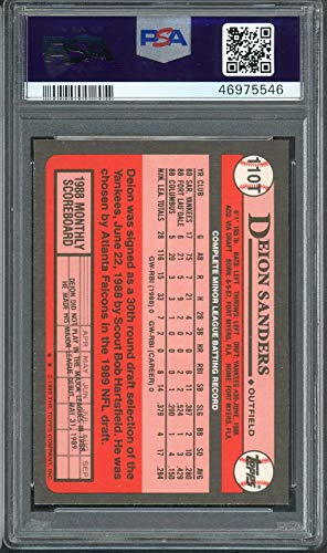 Deion Sanders 1989 Topps Traded Baseball Rookie Card RC #110T Graded PSA 10 GEM MINT