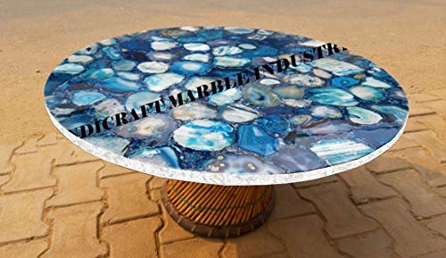 36" Inch Blue Agate Round Coffee Table, Agate Dinning Table, Stone Coffee Table, Agate Table Top, Agate Coffee Table, Agate Side Table Home Decor