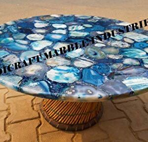 36" Inch Blue Agate Round Coffee Table, Agate Dinning Table, Stone Coffee Table, Agate Table Top, Agate Coffee Table, Agate Side Table Home Decor